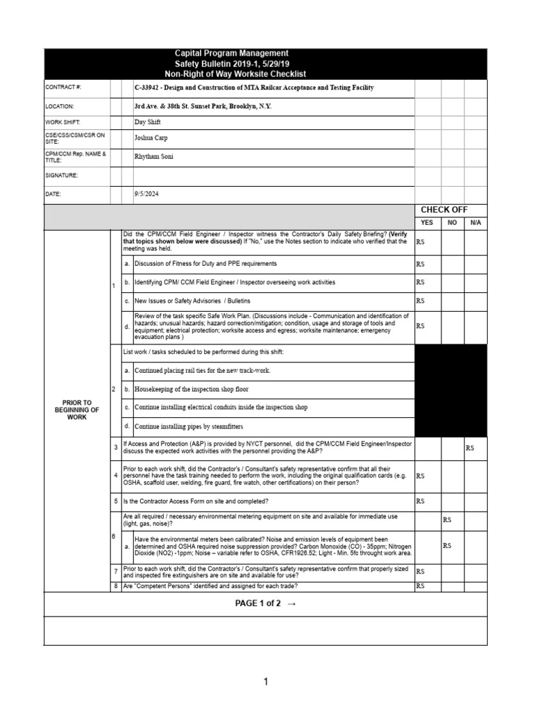 09.05.2024 NROW - Safety - Checklist | PDF | Personal Protective ...
