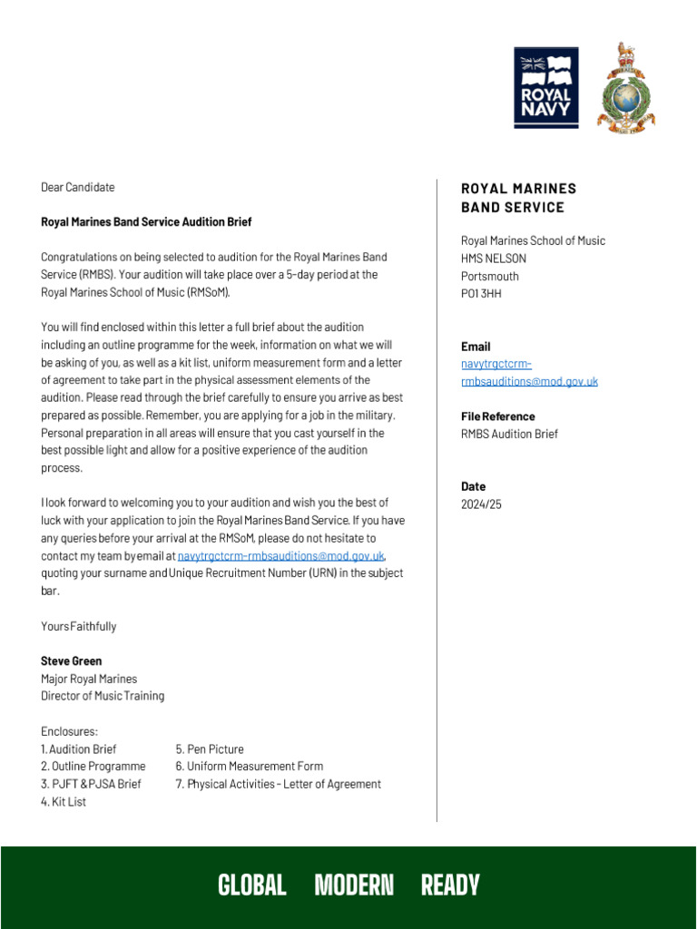 Audition Letter and Brief - DOC-179002 | PDF