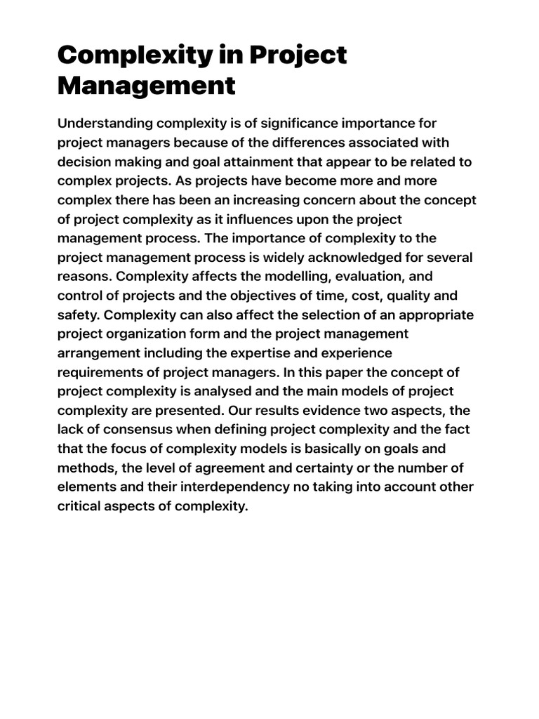 Complexity in Project Management - ScienceDirect | PDF