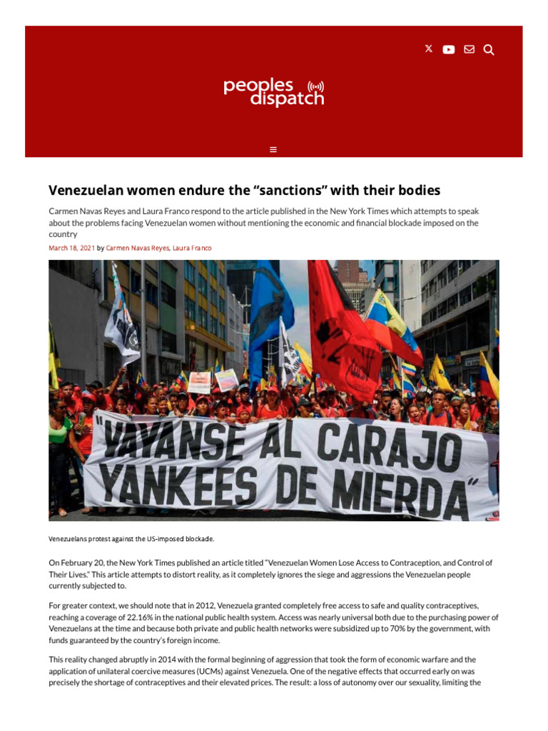 Venezuelan women endure the “sanctions” with their bodies _ Peoples Dispatch | PDF | Venezuela ...