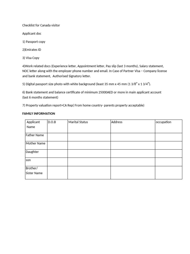 Canada Visitor Visa Checklist Updated | PDF