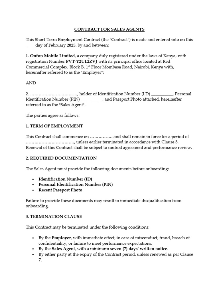 Sales Agent Contract Template | PDF | Fraud | Identity Document