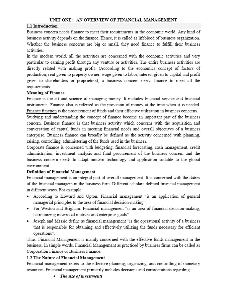 Overview of Financial Management Concepts | PDF | Net Present Value ...