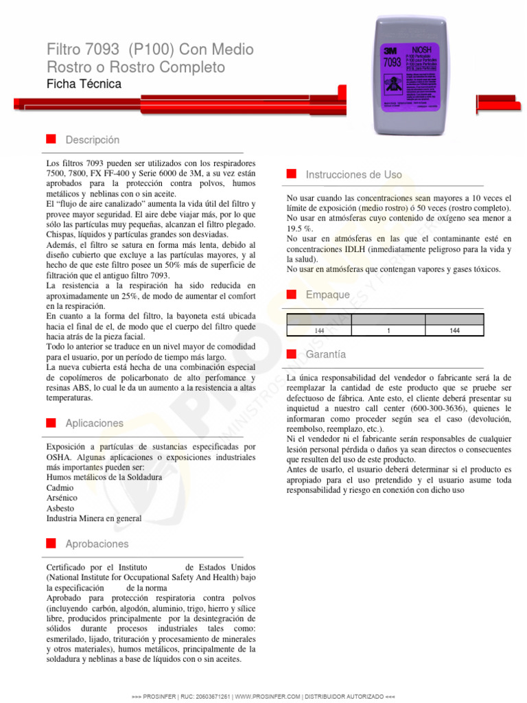 Filtro 3m 7093 p100 Ficha Tecnica | PDF | Filtración | Soldadura
