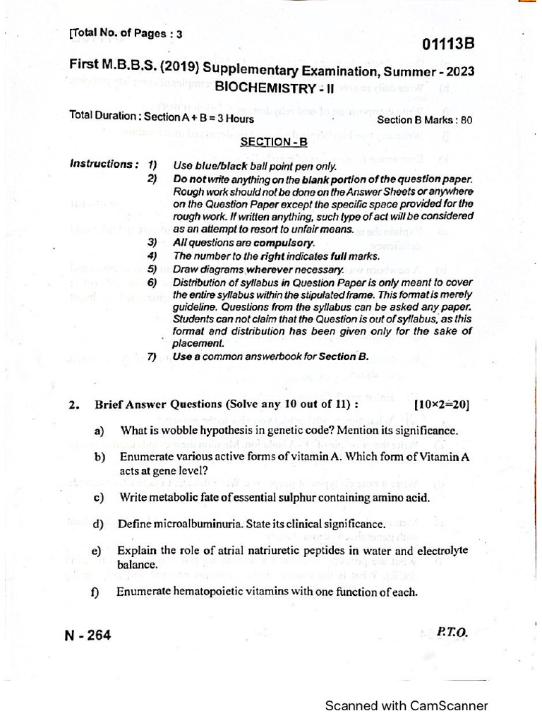 Biochem-2, Supplementary 2023 | PDF