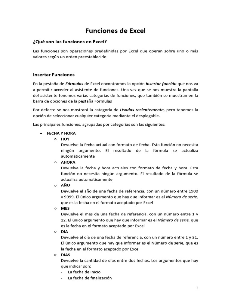 Funciones De Excel Pdf Microsoft Excel Función Matemáticas