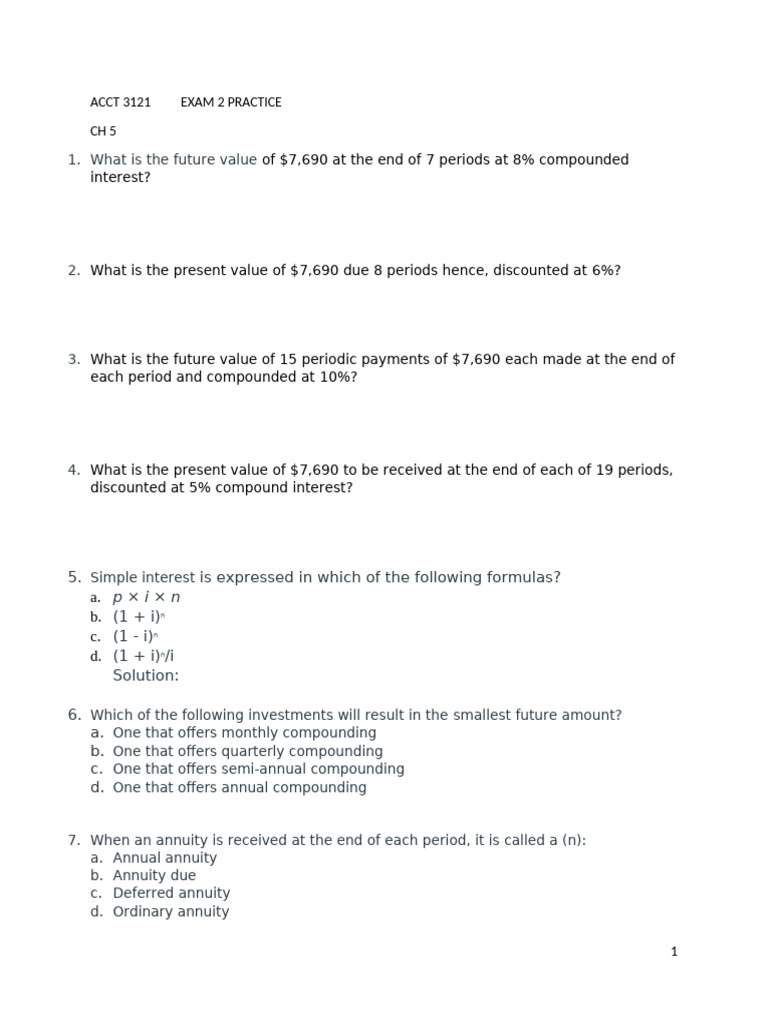 Acct 3121 Exam 2 Practice Print | PDF | Present Value | Compound Interest