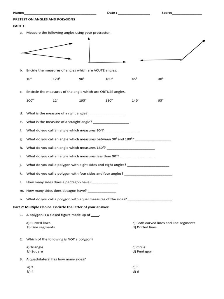 Pretest on Angles and Polygons (1) | PDF | Geometry | Polytopes
