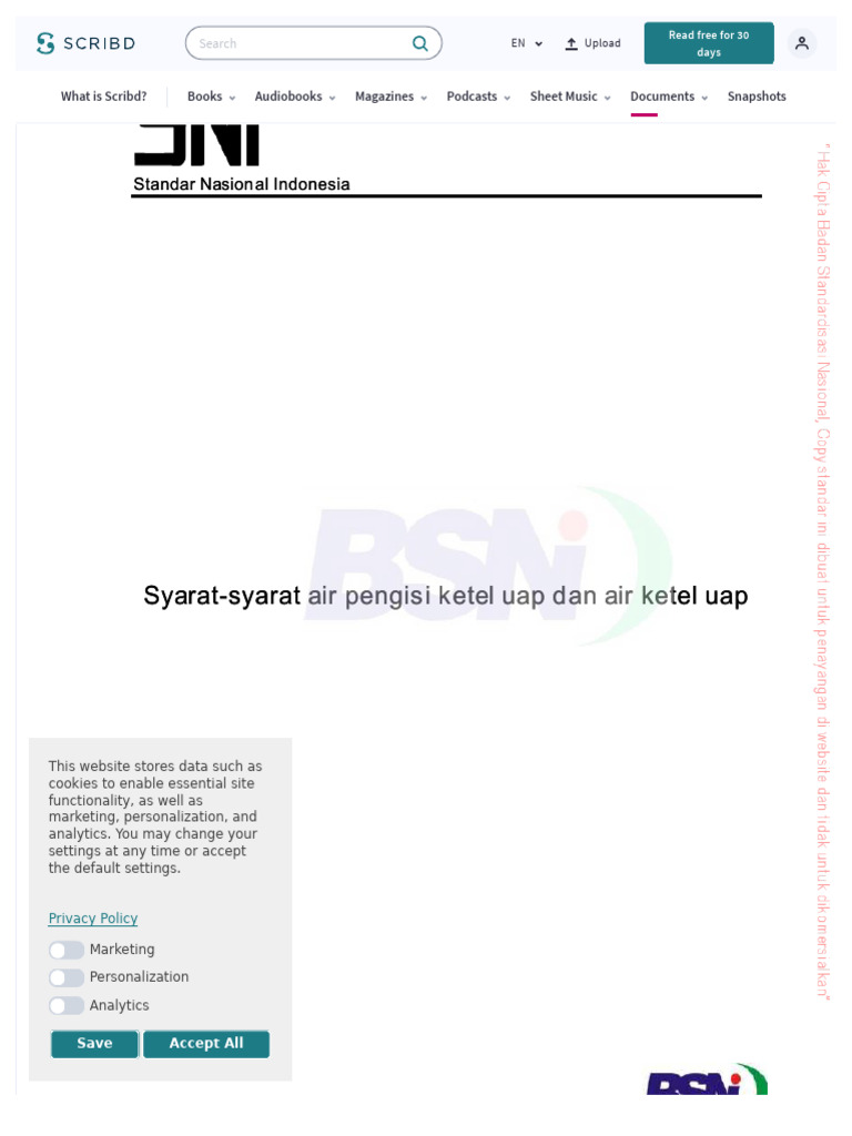 PDF Sni 7268 20091 Air Pengisi Ketel Uap - Compress | PDF | Scribd | Http Cookie