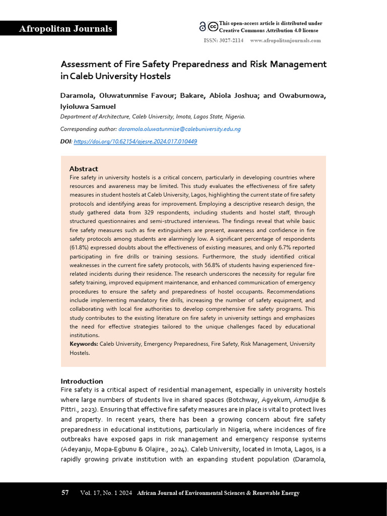 Assessment of Fire Safety Preparedness and Risk Ma | PDF | Fire Safety ...