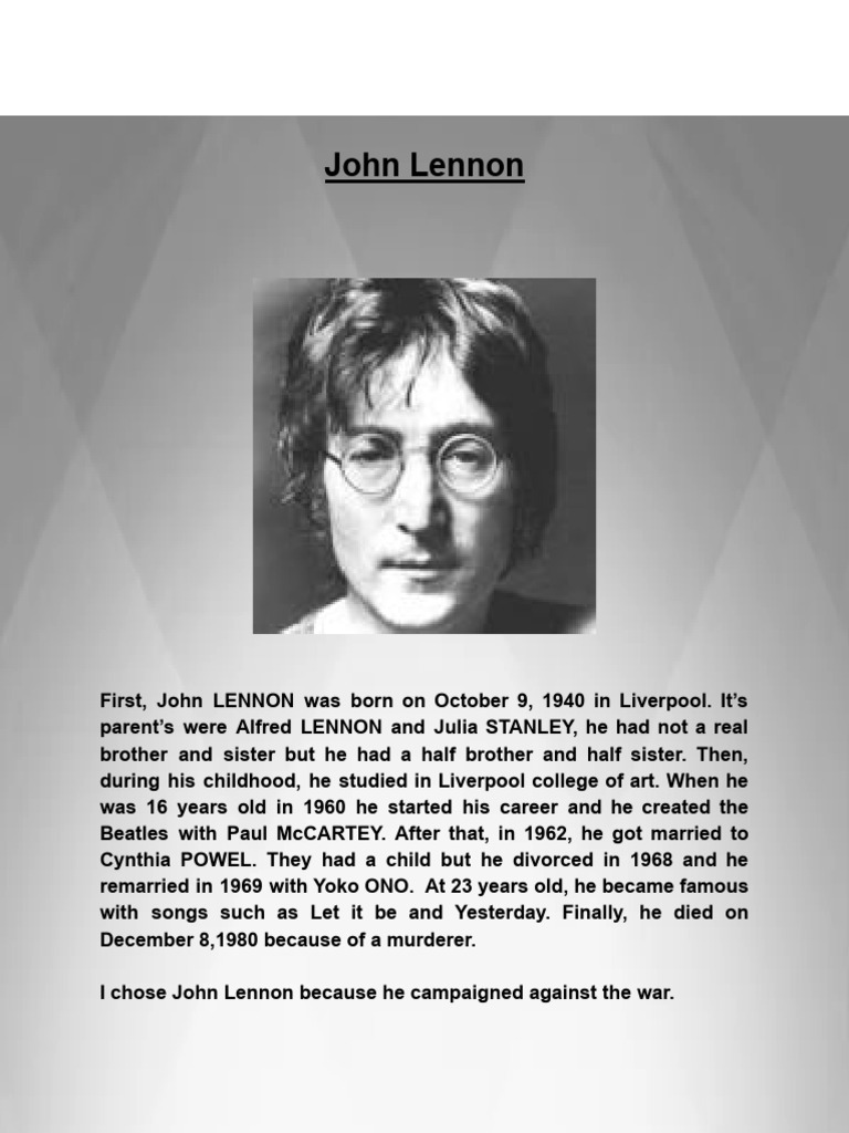 First, John LENNON Was Born On October 9, 1940 in Liverpool | PDF