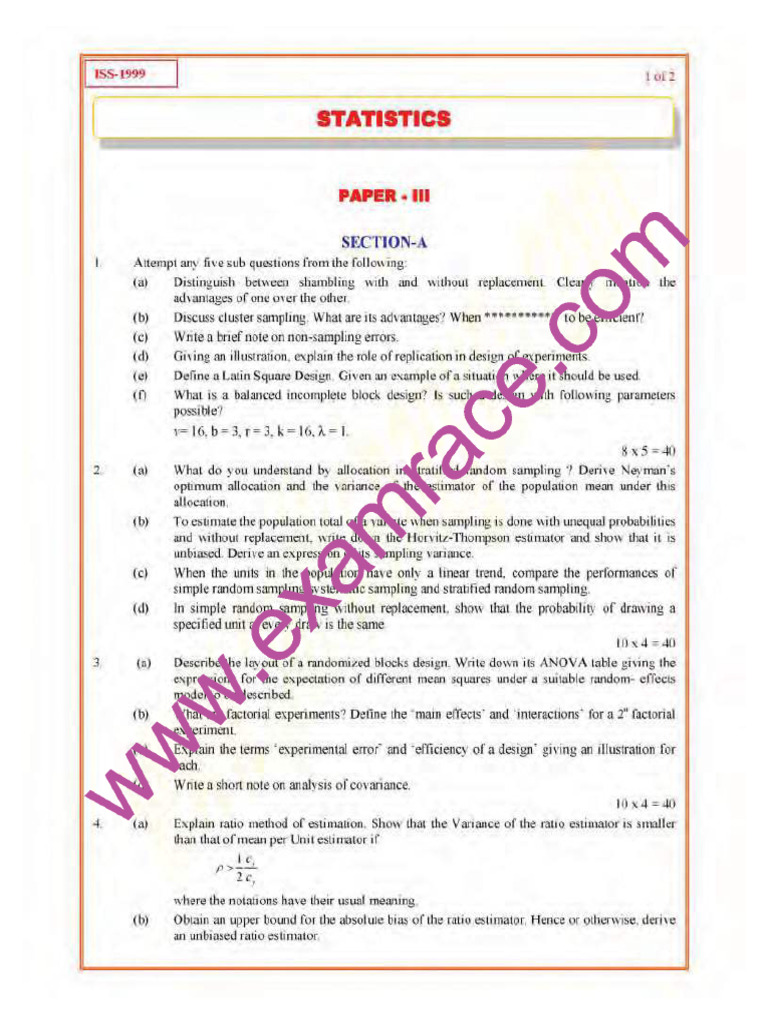 ISS Statistics Paper 3 1999 | PDF