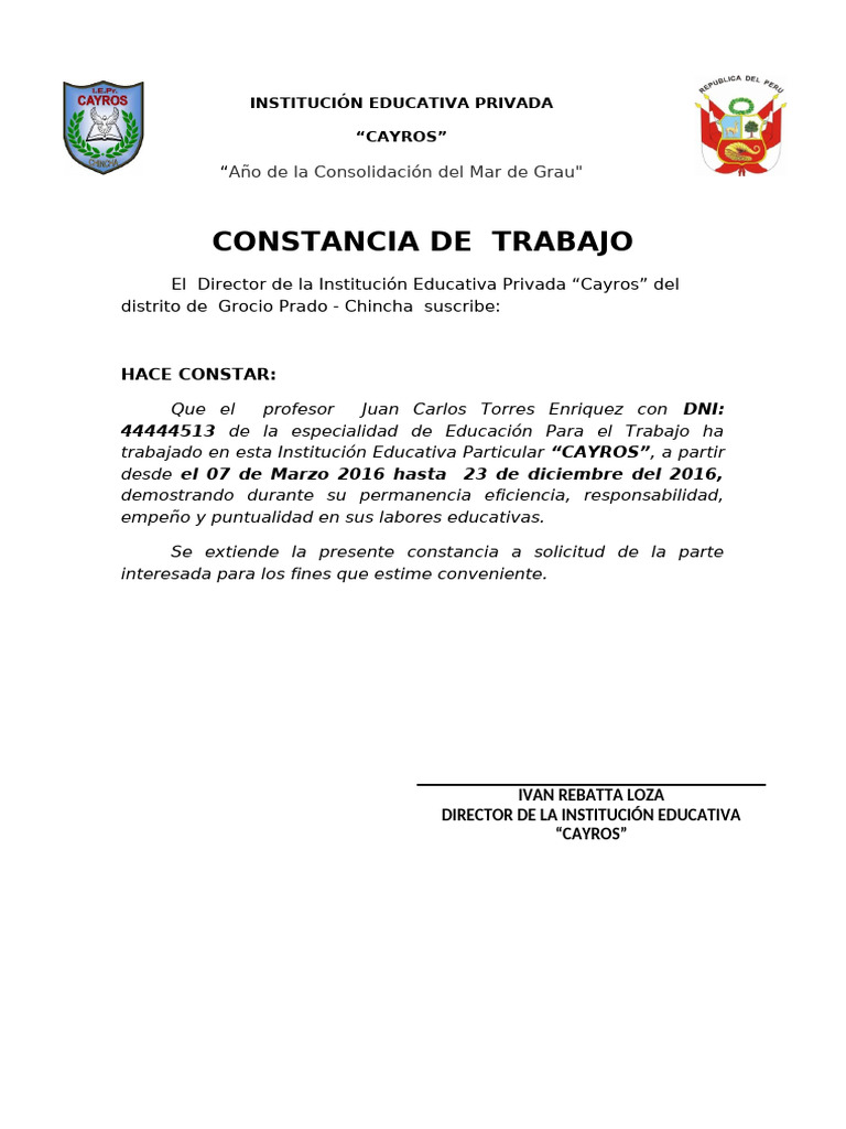 Modelo de Constancia de Trabajo | PDF