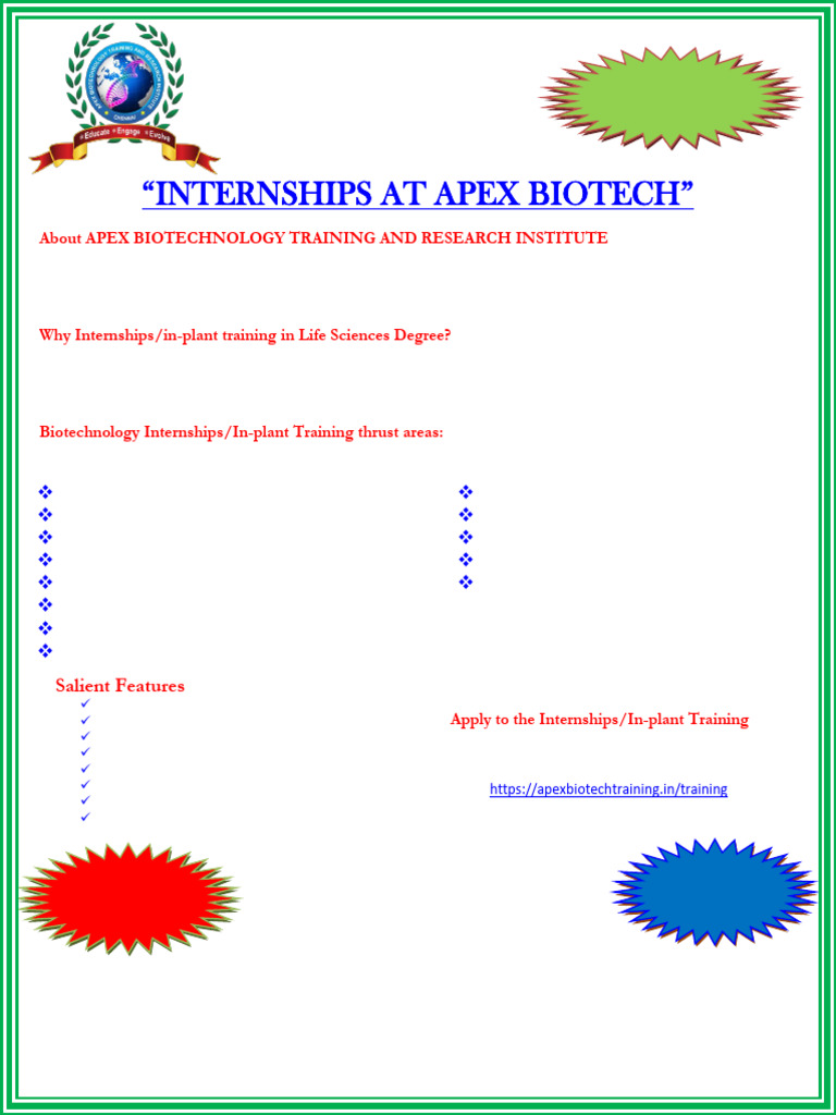 Apex Biotechnology Internships in Chennai | PDF | Biotechnology | Life ...