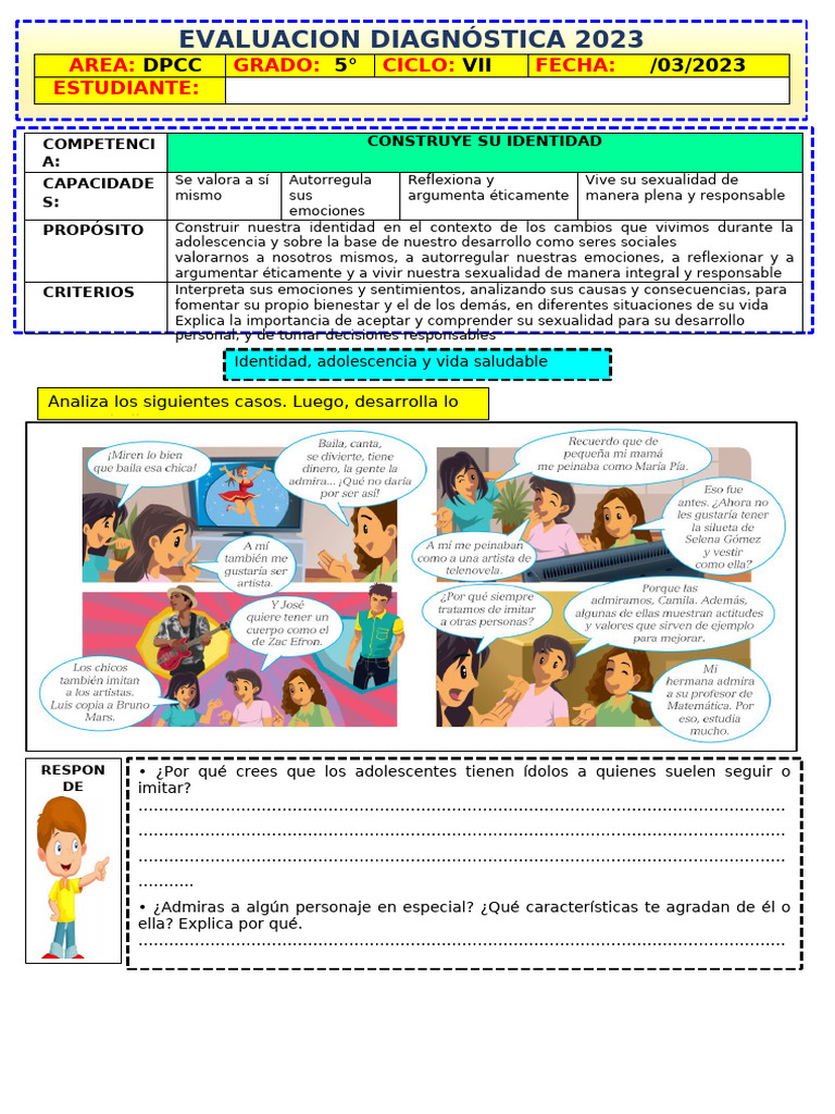 EVAL. DIAG. 5° DPCC Construye | PDF | La sexualidad humana | Hombre