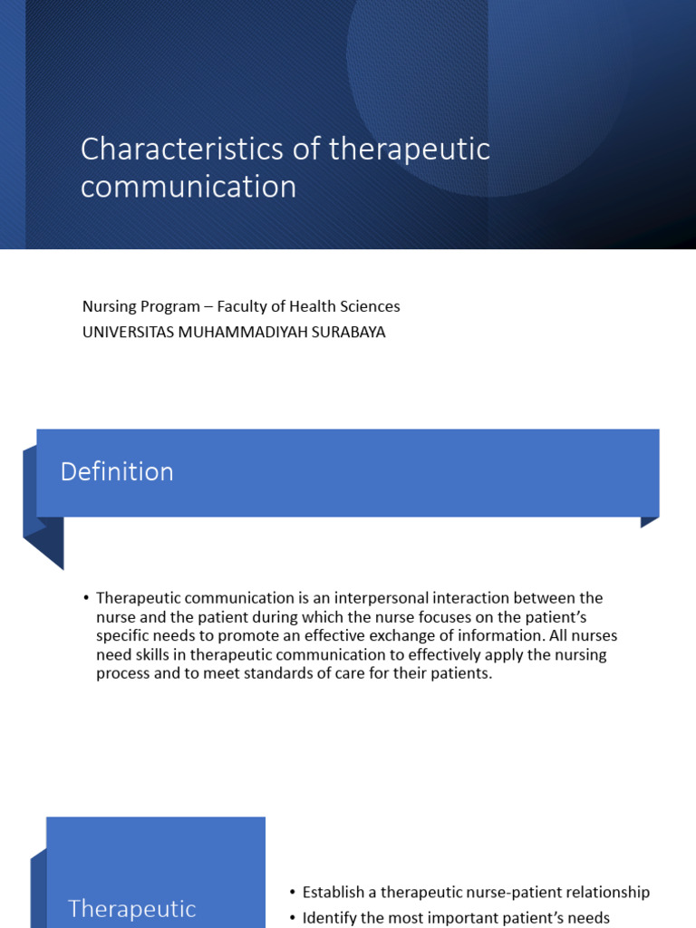 CHARACTERISTICS of Therapeutic | PDF | Communication | Nursing