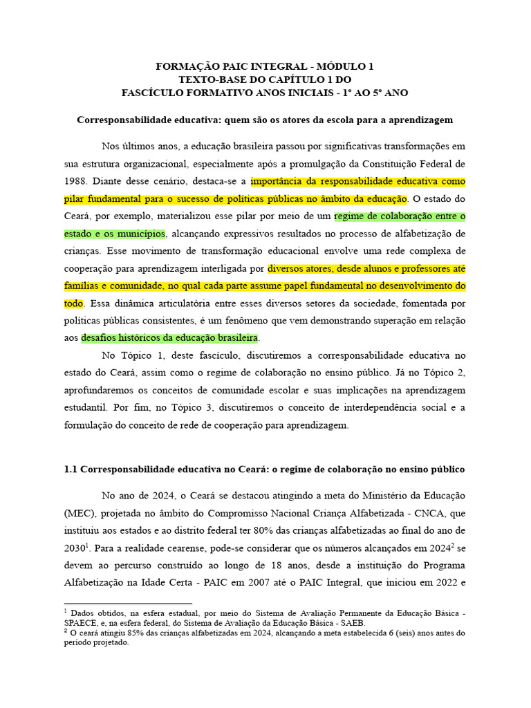Capítulo 1 - Corresponsabilidade Educativa | PDF | Aprendizado | Pedagogia