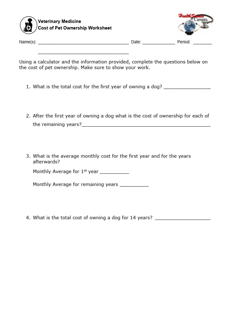 Cost of Dog Ownership Worksheet | PDF