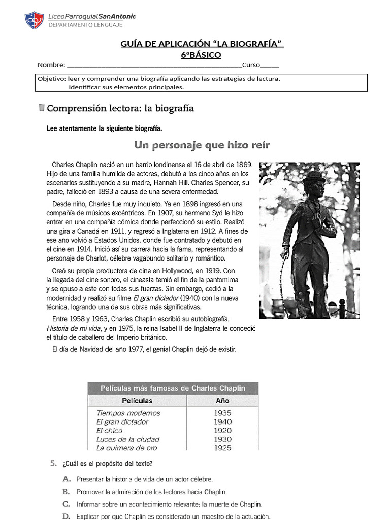 Guía para Leer Biografías en 6º Básico | PDF