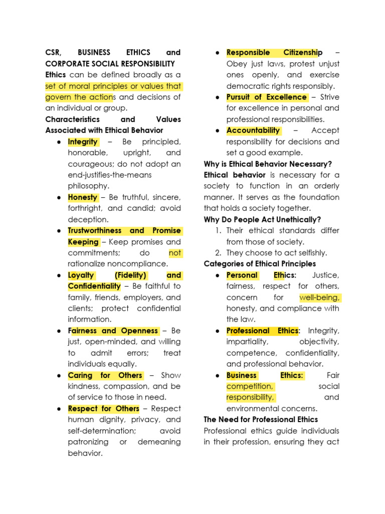 Business Ethics and Corporate Responsibility | PDF | Corporate Social ...