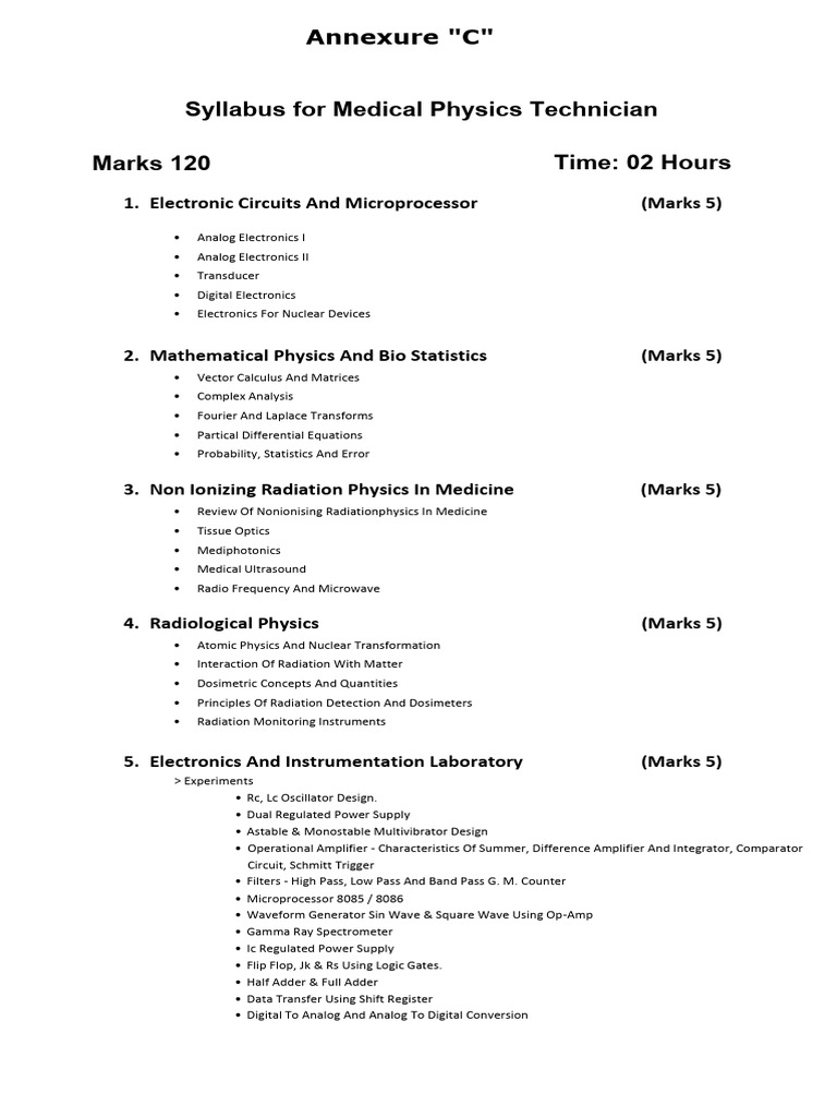 Medical Physics Technician Syllabus | PDF | Medical Imaging | Radiation ...