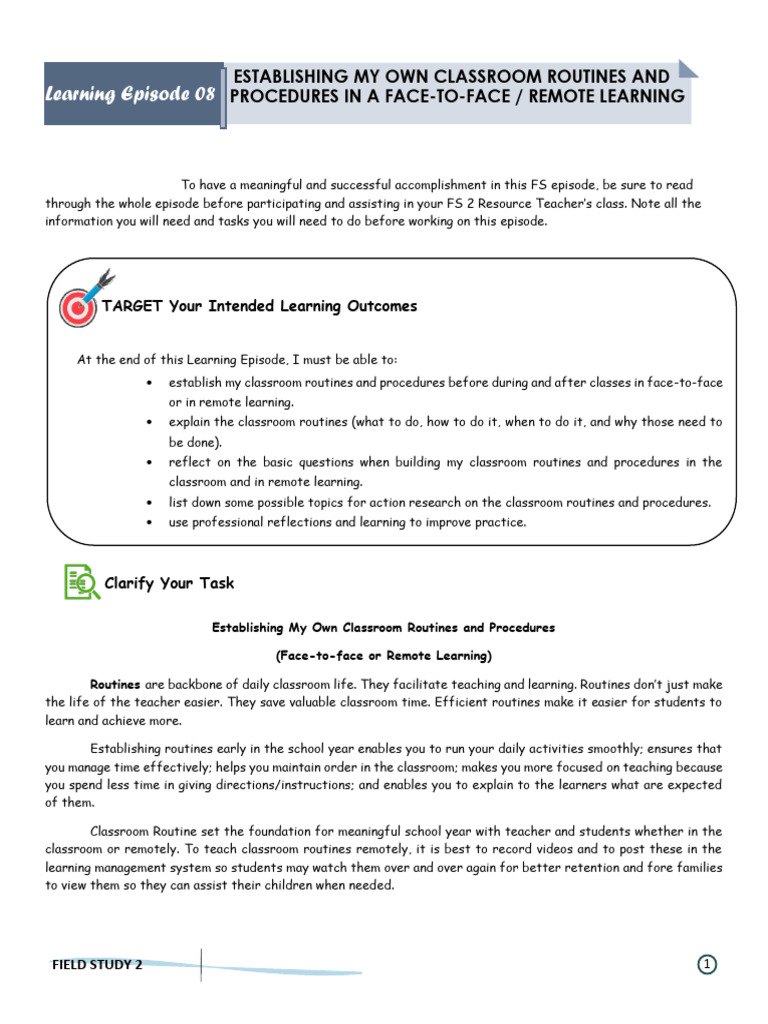 Field Study Learning Episode 8 | PDF | Classroom | Learning