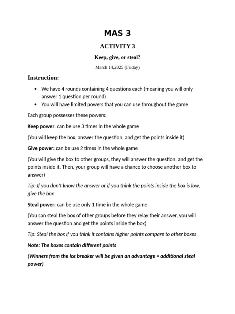 MAS 3 Activity 3 Instructions | PDF