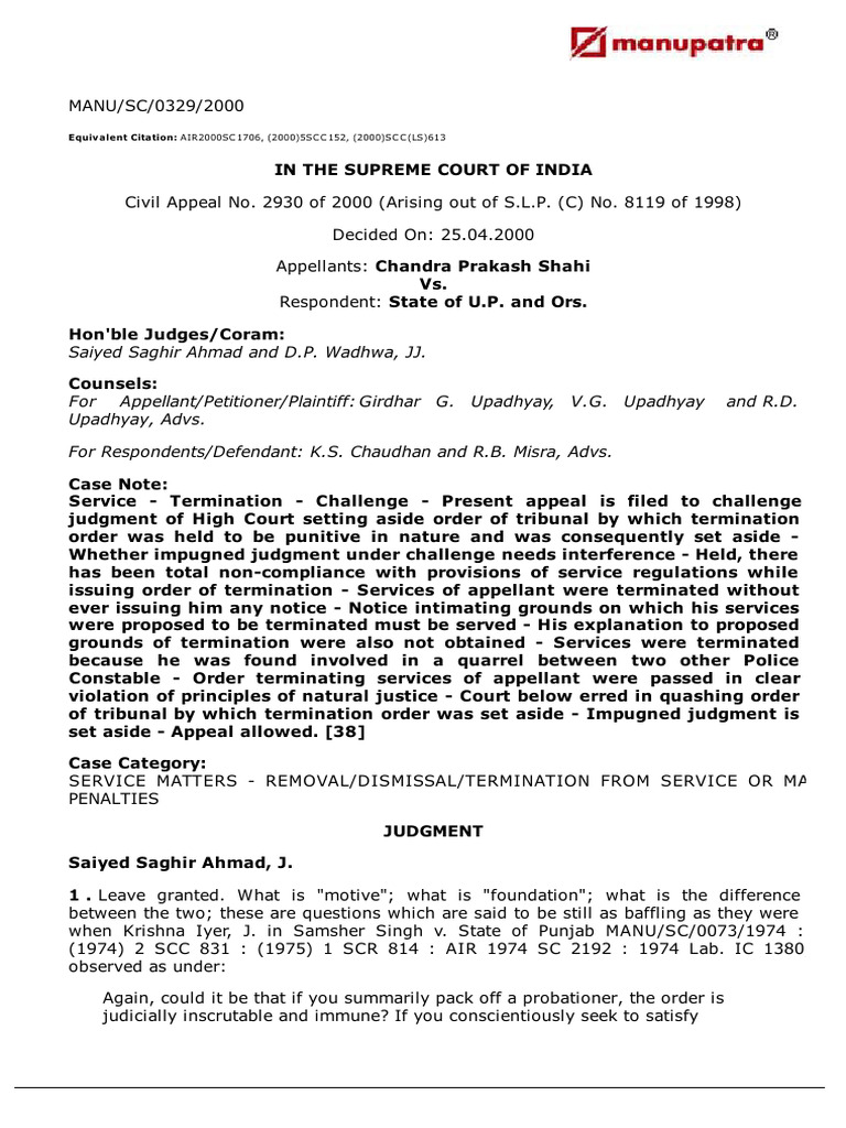 Chandra Prakash Shahi Vs State of UP and Ors 250420907s000501COM622059 ...