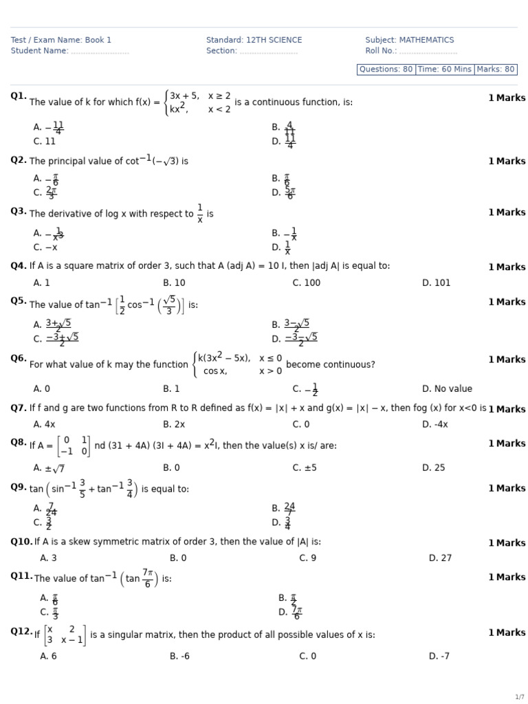 Book 1 12th Science Mathematics | PDF | Area | Trigonometric Functions