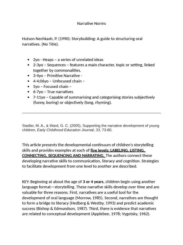 Developmental Stages of Children's Narratives | PDF