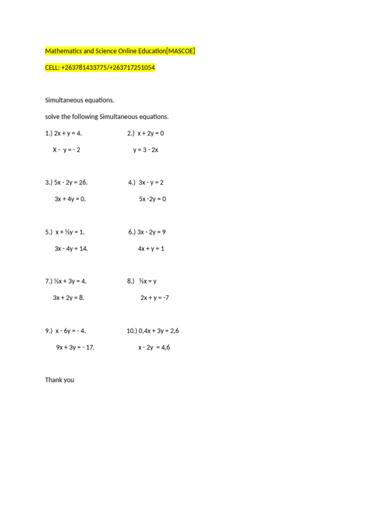 Simultaneous Equations @mascoe | PDF
