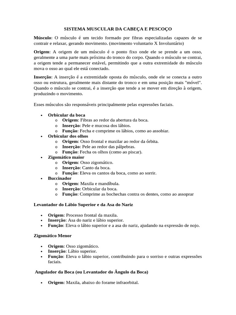 Músculos da Cabeça e Pescoço: Funções e Origem | PDF | Músculo ...