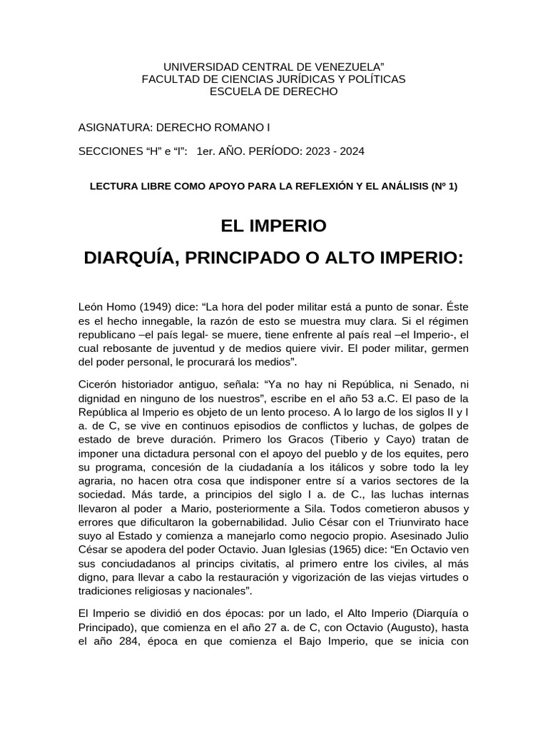 Ucv. Romano I. Imperio. Alto Imperio (Diarquia o Principado) - Lectura ...