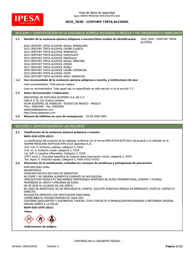 Century Tinta Alcohol 3010 3020 Hds | PDF | Química