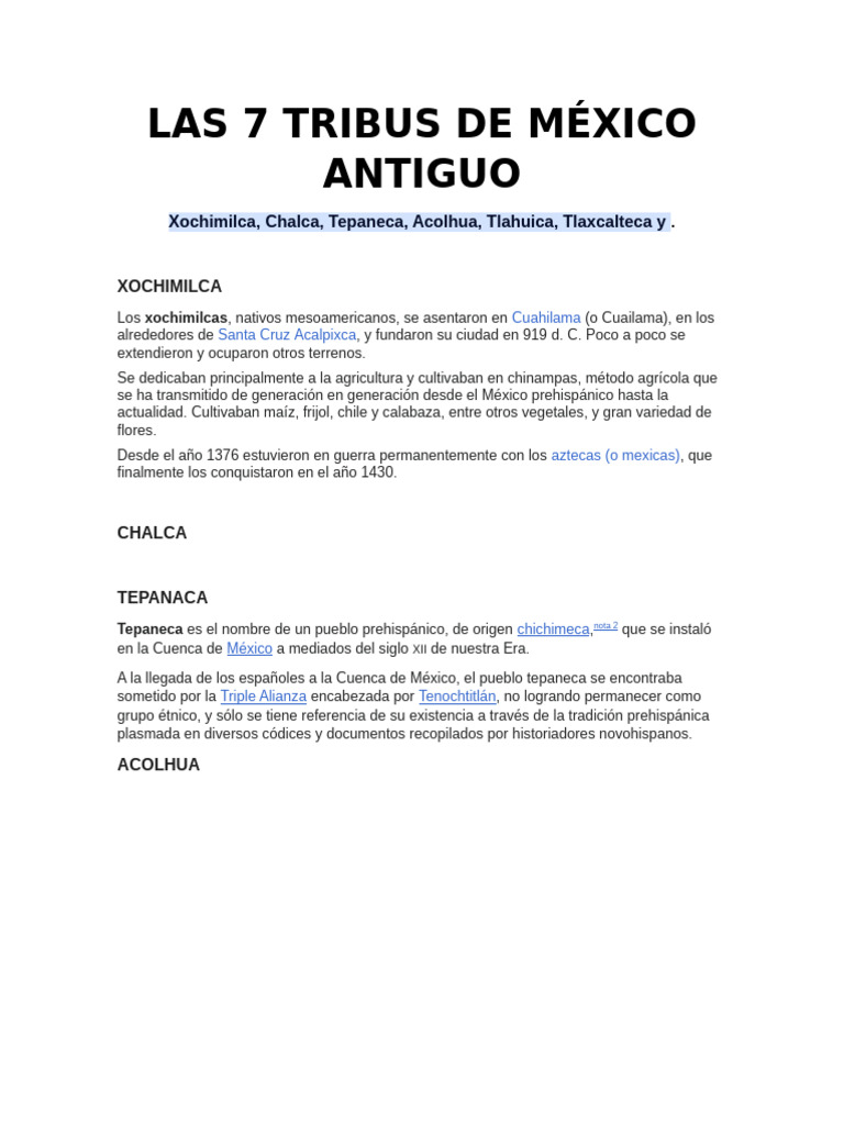 Las 7 Tribus de México Antiguo | PDF