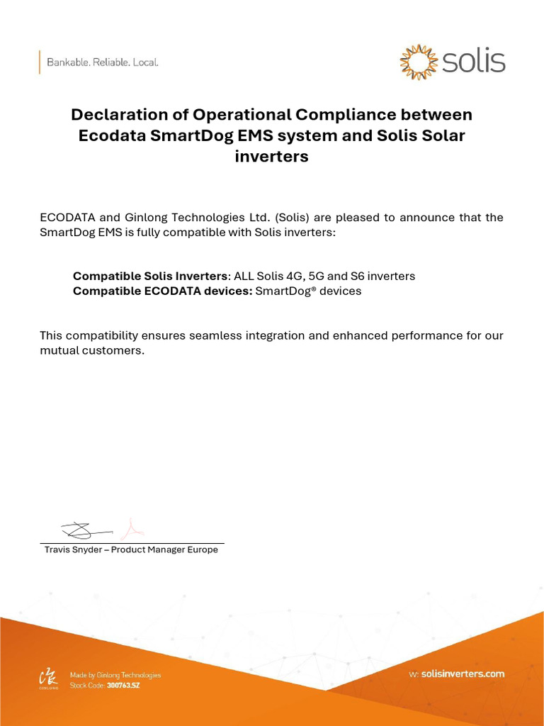 Solis - Compatibility Letter SmartDog - Signed - 250307 - 035903 | PDF