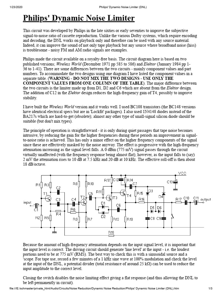Philips' Dynamic Noise Limiter (DNL) | PDF | Signal To Noise Ratio | Decibel