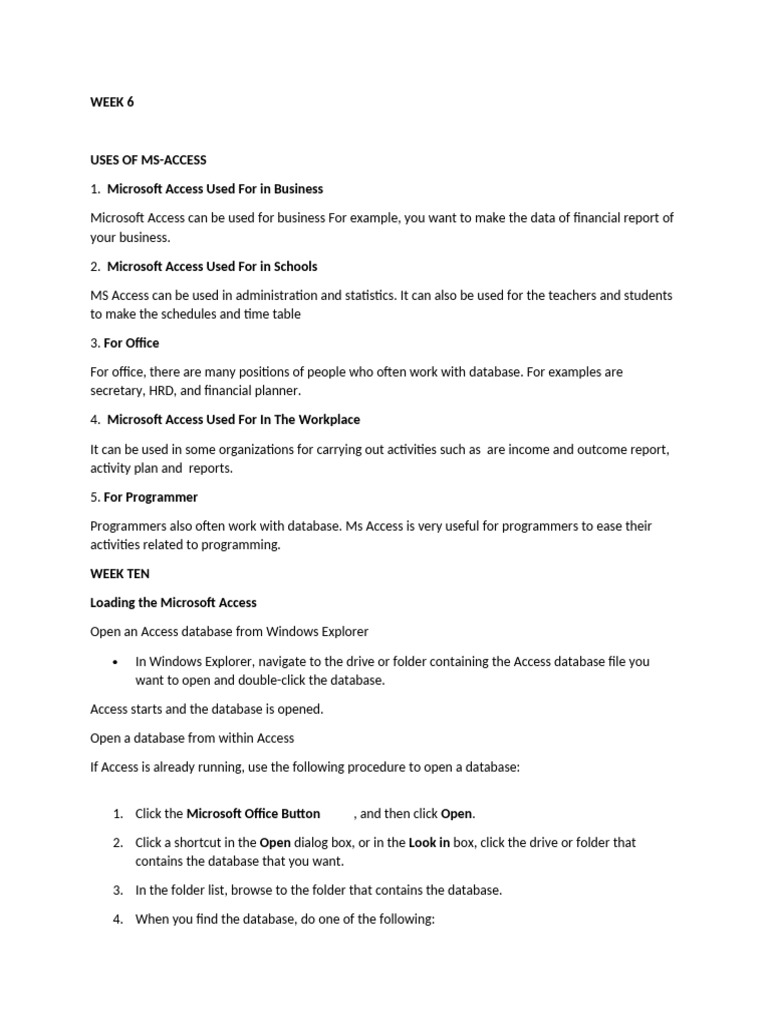 DP WEEK 6 | PDF | Microsoft Access | Computer Architecture