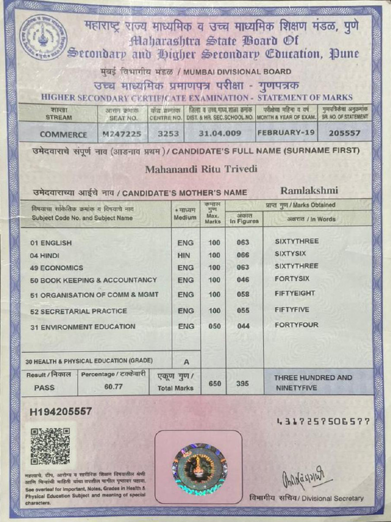 12th Certificate | PDF