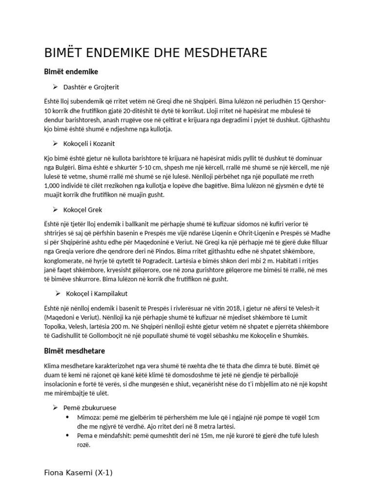 Bimët Endemike Dhe Mesdhetare | PDF