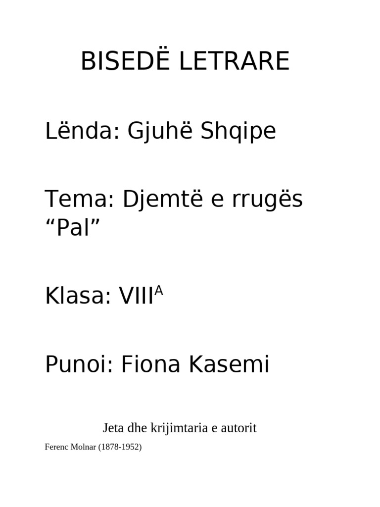 Bisede Letrare-Djemte e Rruges Pal | PDF