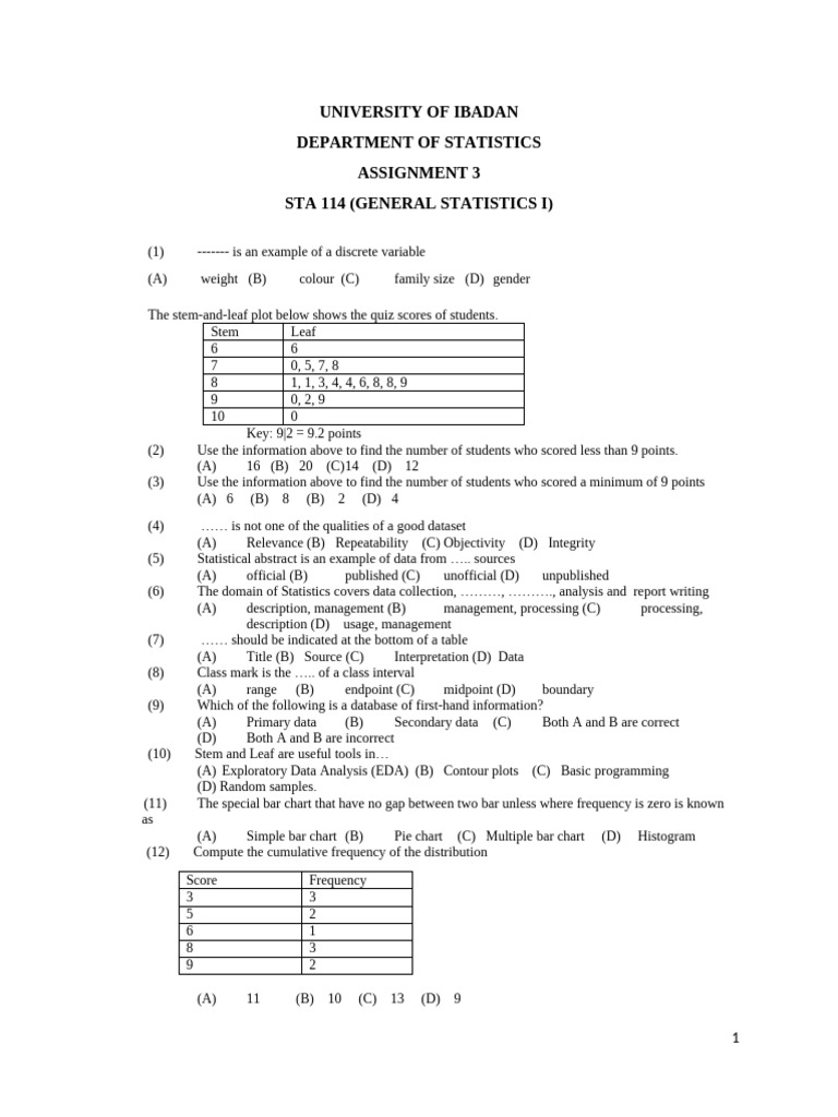 STA 111 Assignment Three | PDF | Statistical Theory | Statistics