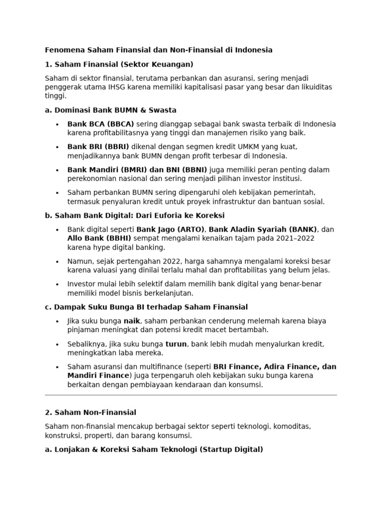Analisis Saham Finansial dan Non-Finansial | PDF