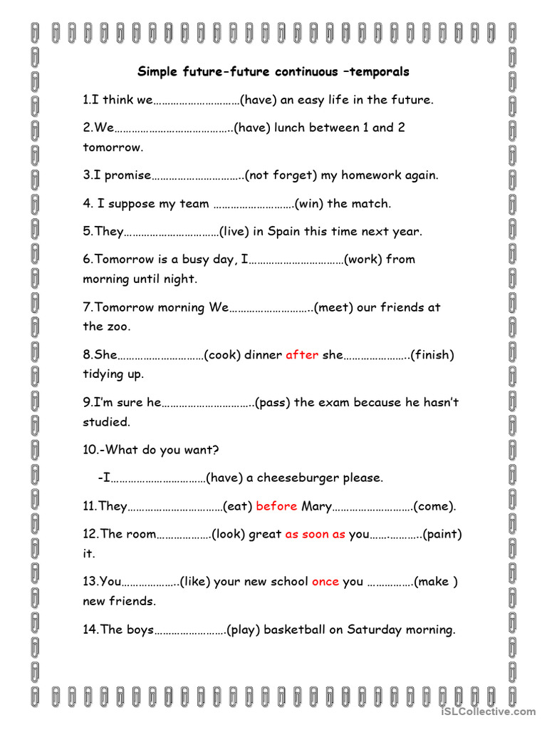 Future Simple vs Continuous Exercises | PDF