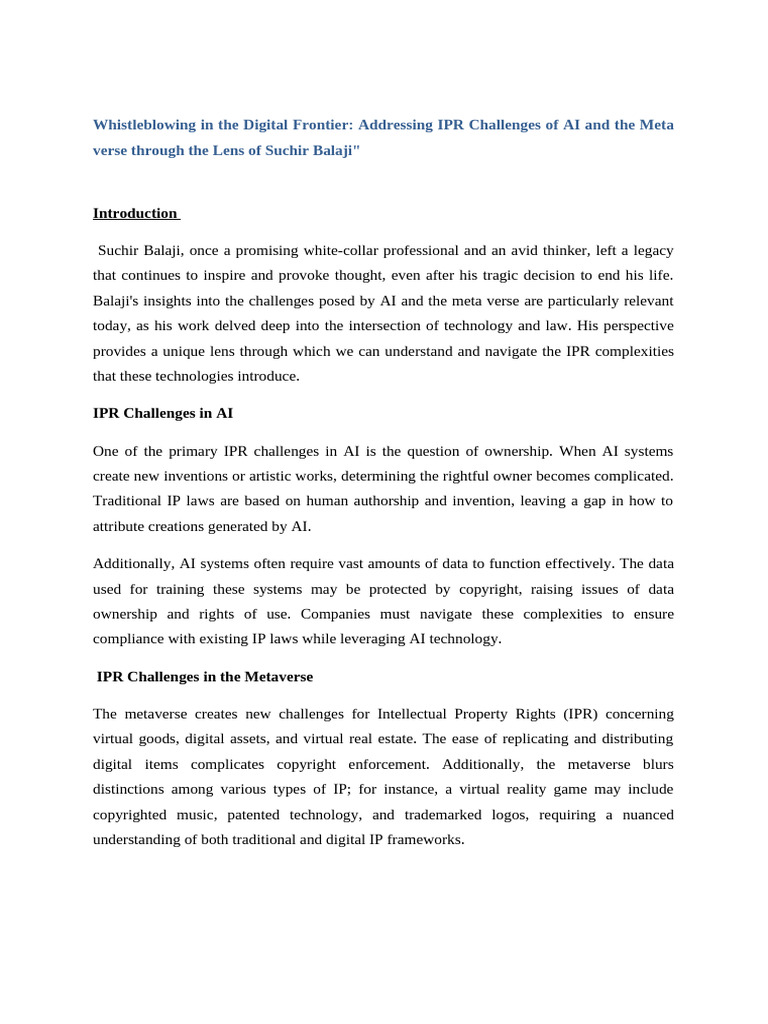 Shailendra Singh Kaurav Whistleblowing in The Digital Frontier | PDF ...