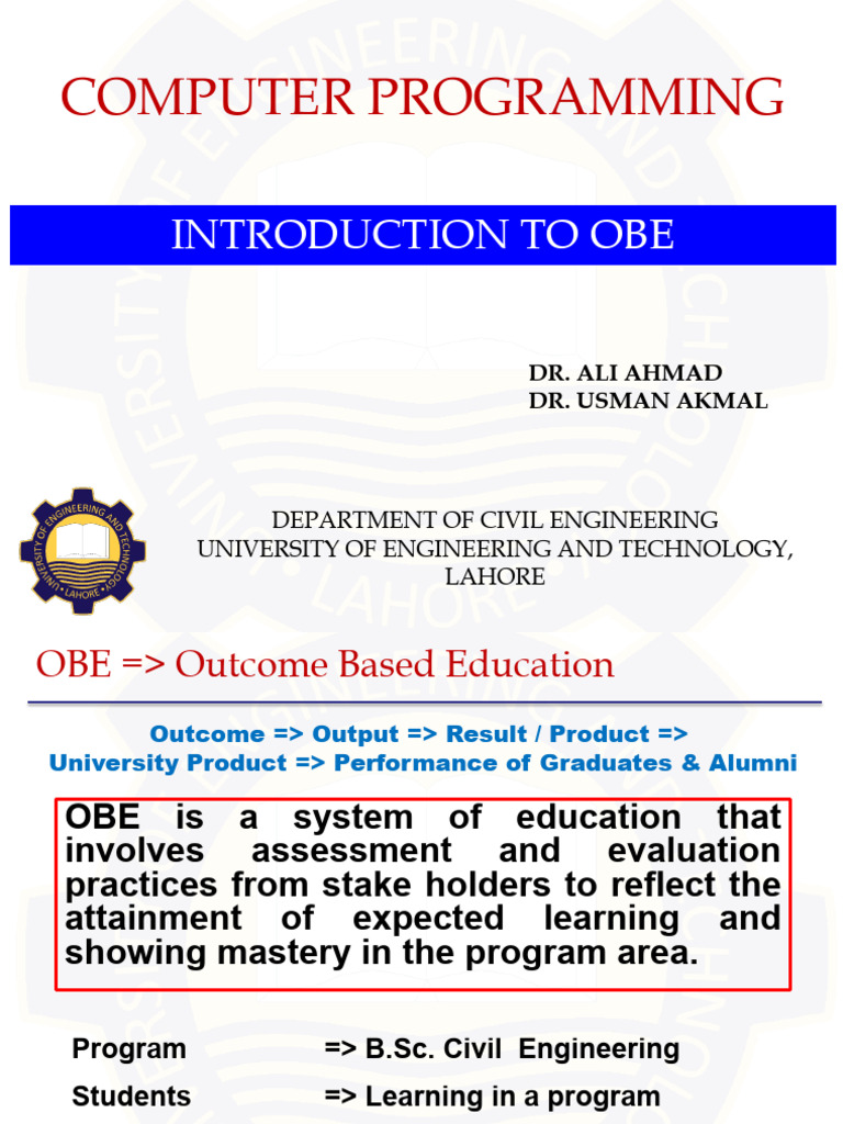 LEC-0 OBE Introduction Computer Programming | PDF | Engineering | Learning LEC-0 OBE Introduction Computer Programming | PDF | Engineering | Learning