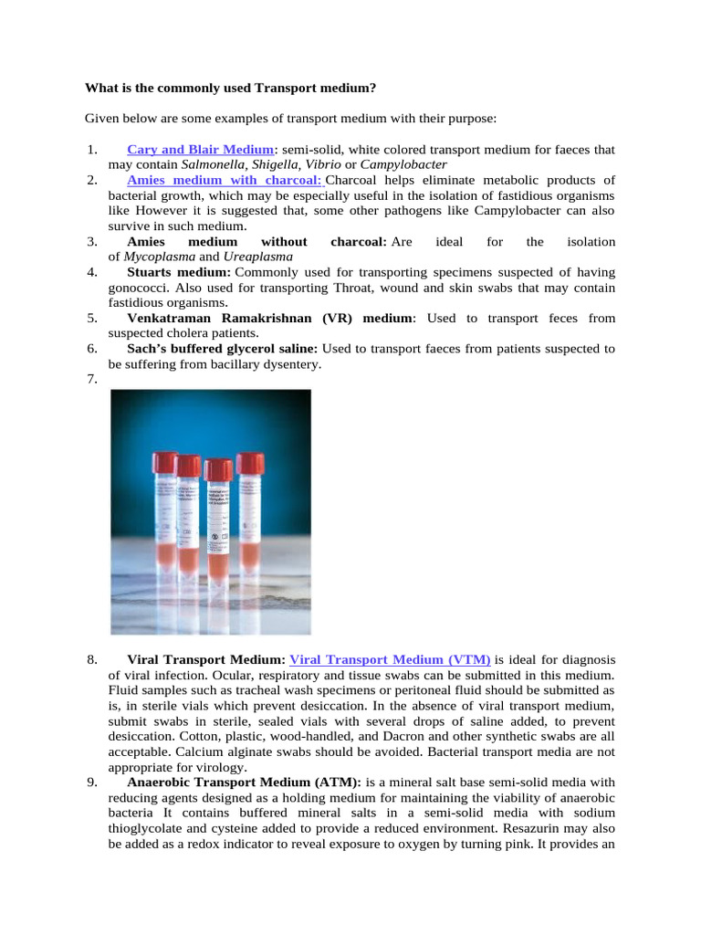 Common Transport Media for Specimens | PDF