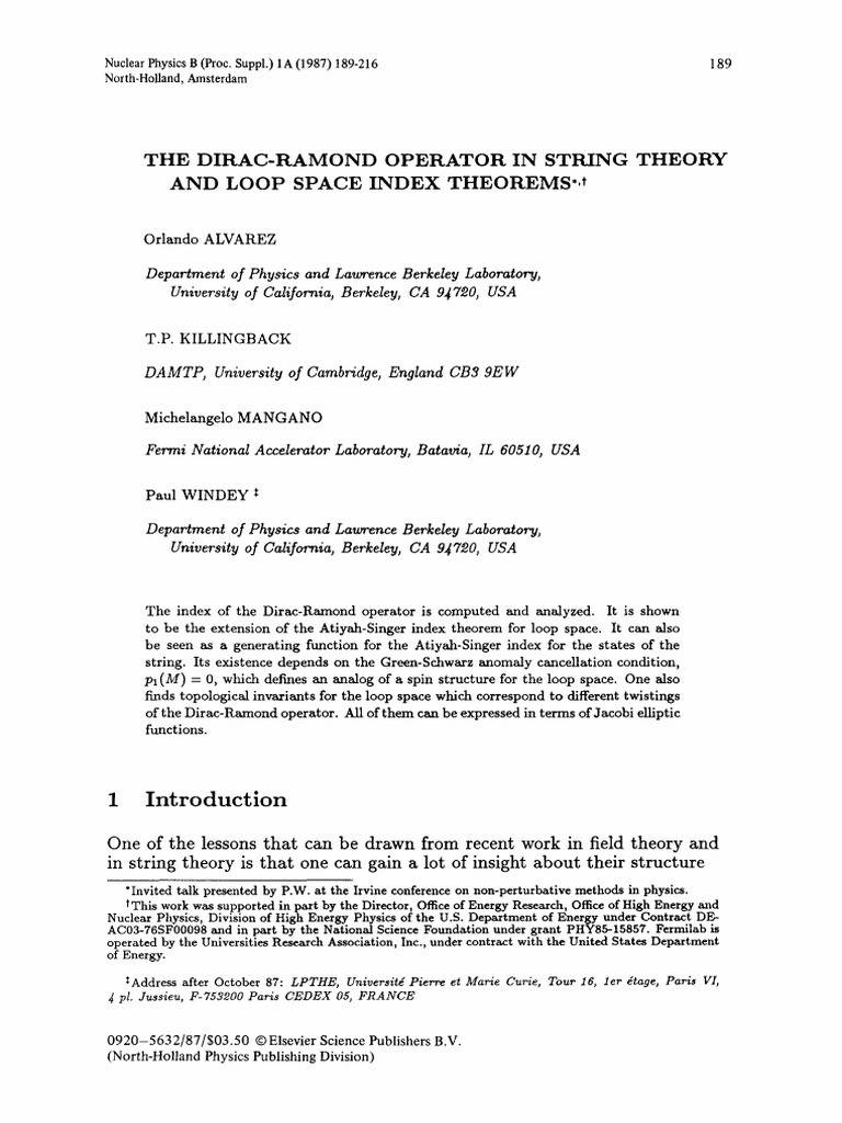 Orlando Alvarez_ Et_al. - The Dirac-Ramond Operator in String Theory and Loop Space Index ...