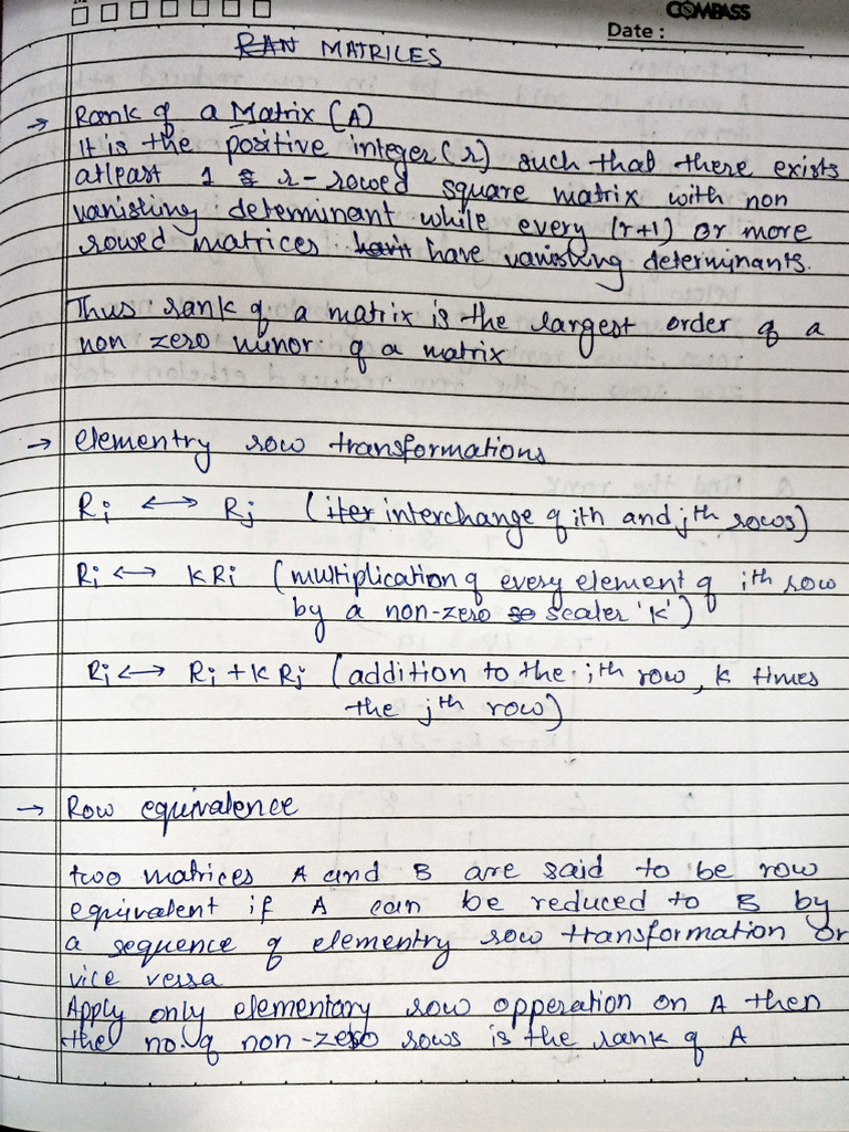 Matrices Notes | PDF