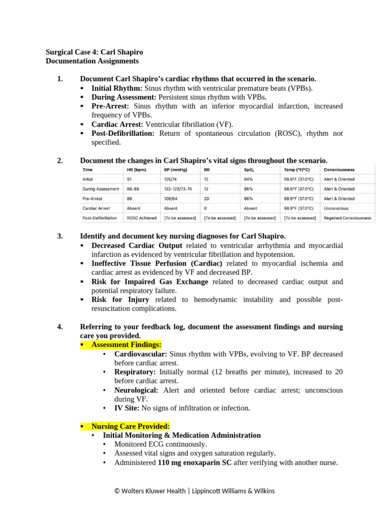 Cardiac Management for Carl Shapiro | PDF | Cardiac Arrest ...